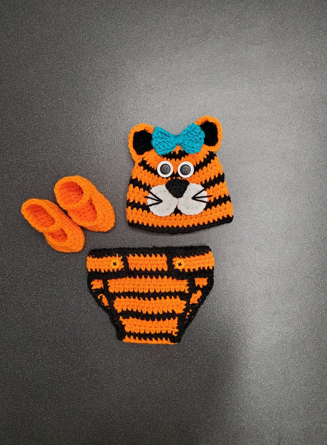 Handmade Crochet Baby Tiger Girl Costume / Photo Prop With Hat, Booties ...