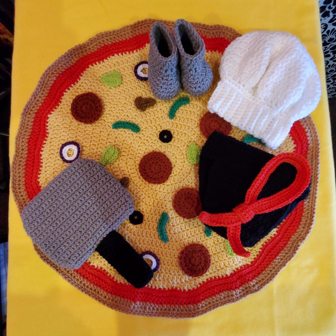 Handmade Crochet Baby Pizza Chef Outfit With Pizza Blanket - Etsy