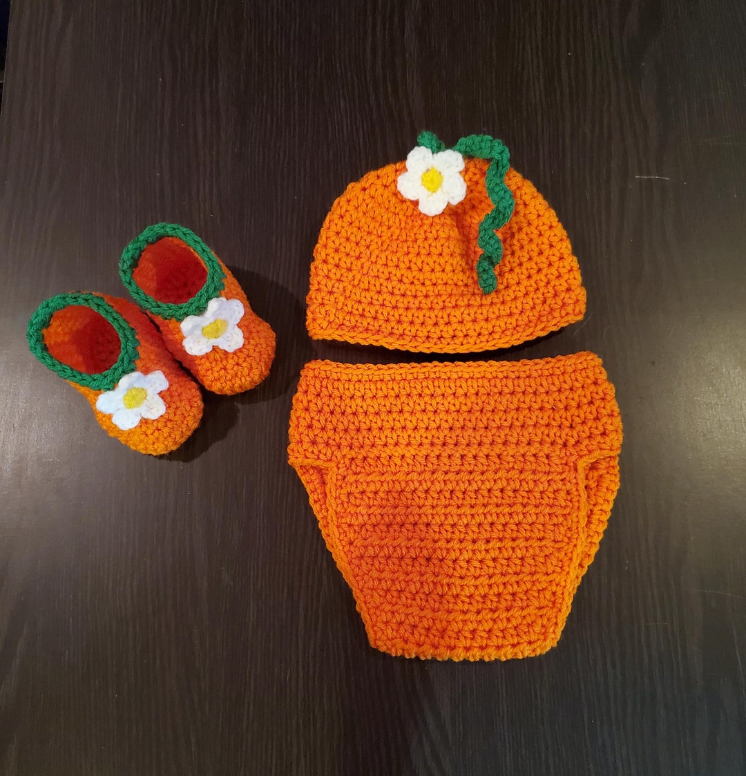 Handmade Crochet Orange Blossom Hat, Booties & Diaper Cover Set - Etsy