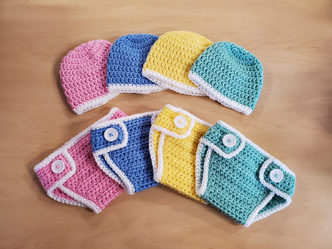 Handmade Crochet Baby's First Outfit Hat, Booties & Diaper Cover Baby ...