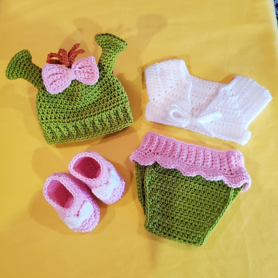 Handmade Crochet Baby Girl Ogre Hat, Booties, Vest and Diaper Cover ...