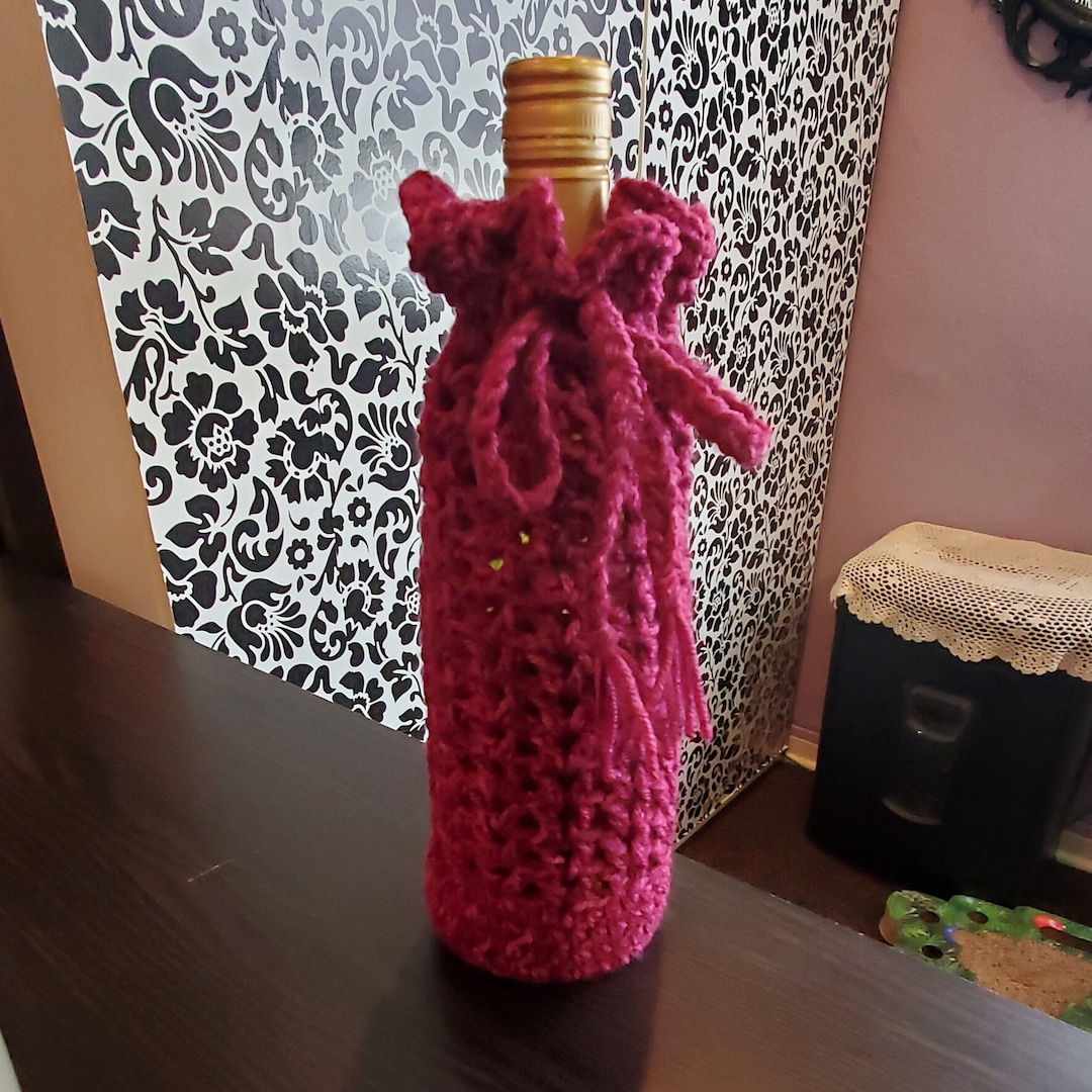 Handmade Crochet Wine & Champagne Bottle Cover - Raspberry - Etsy