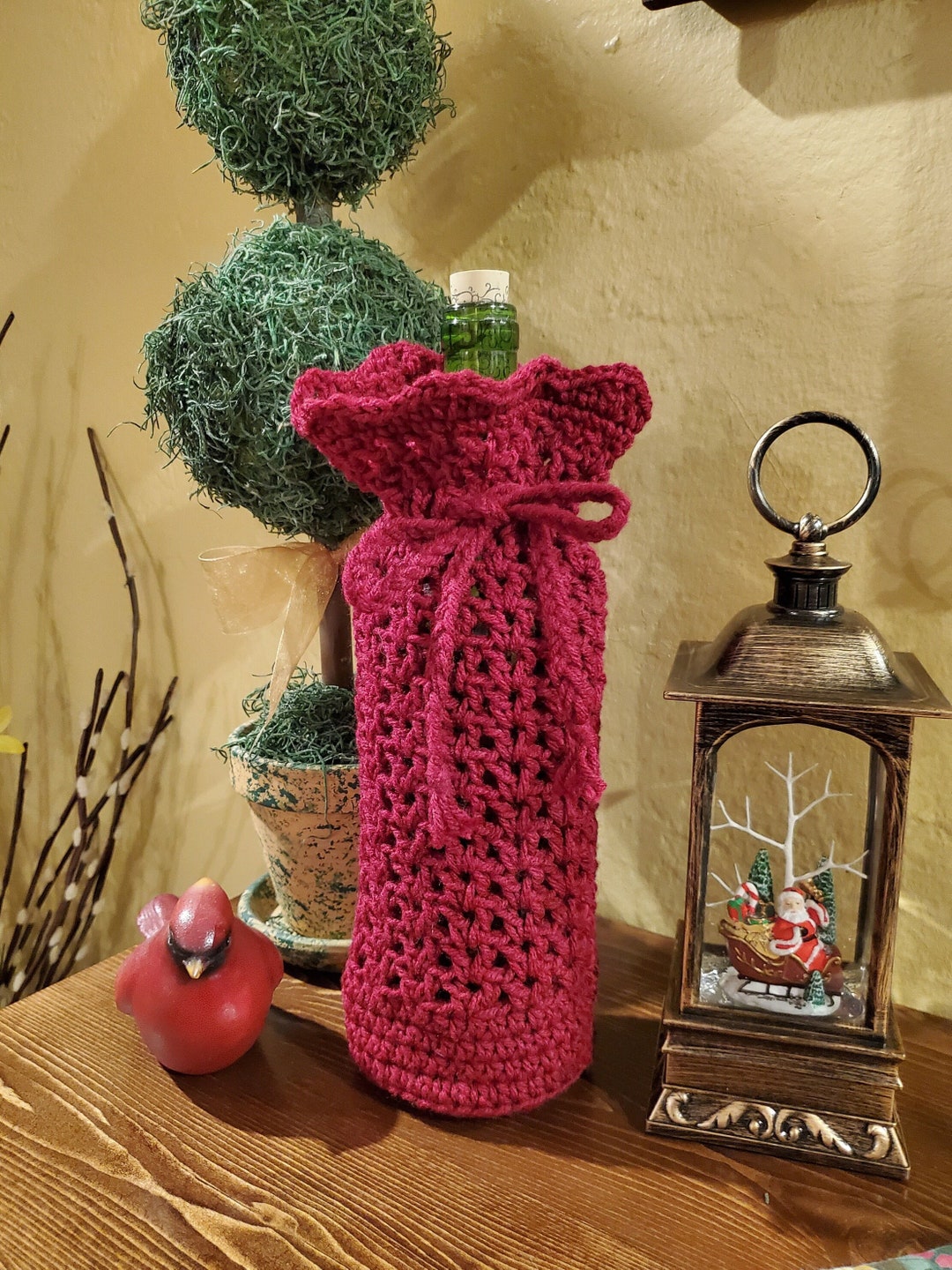 Handmade Crochet Wine & Champagne Bottle Cover - Cranberry Red - Etsy