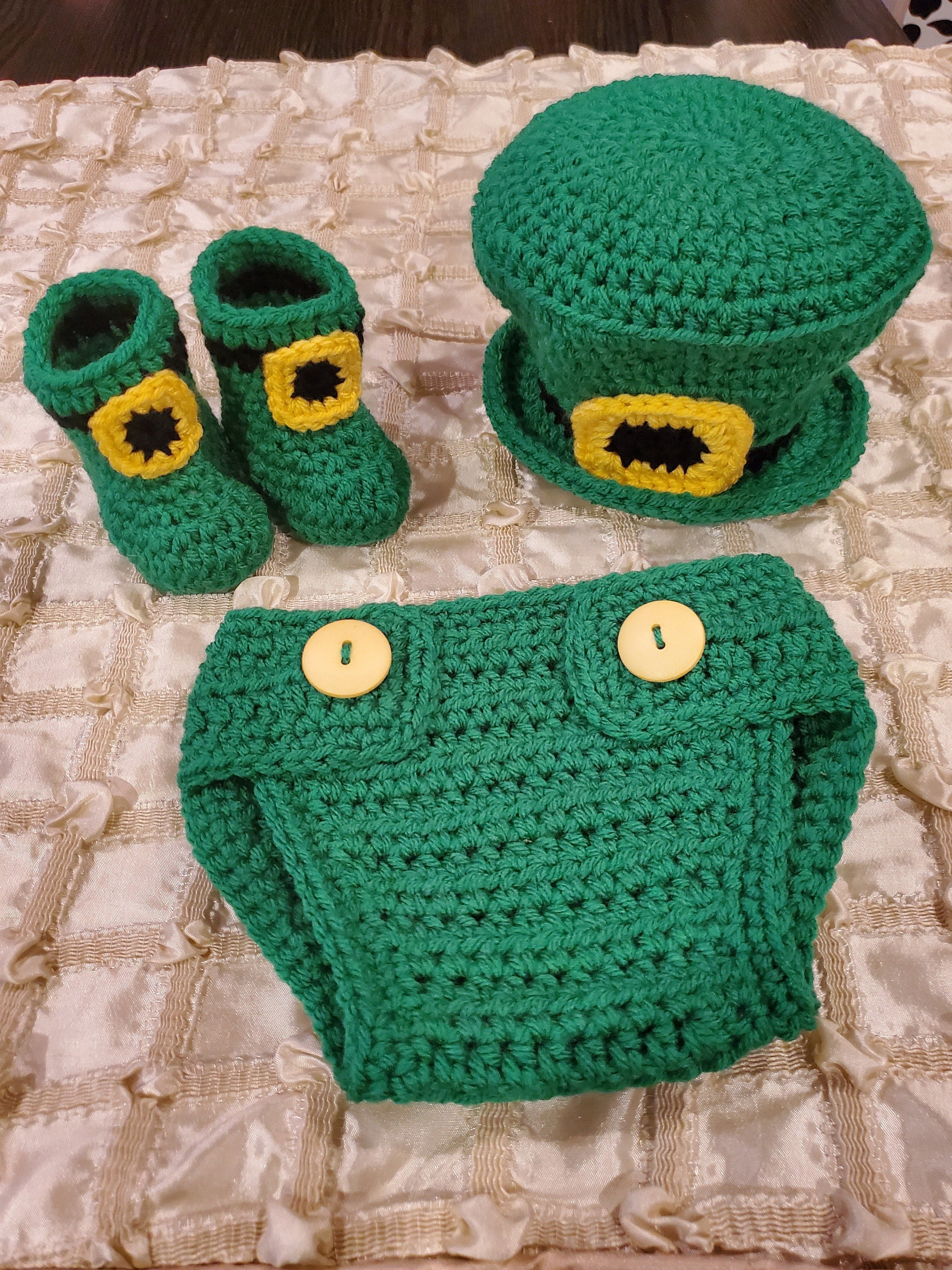 Handmade Crochet Irish Boy Hat, Booties & Diaper Cover Baby Set - Etsy