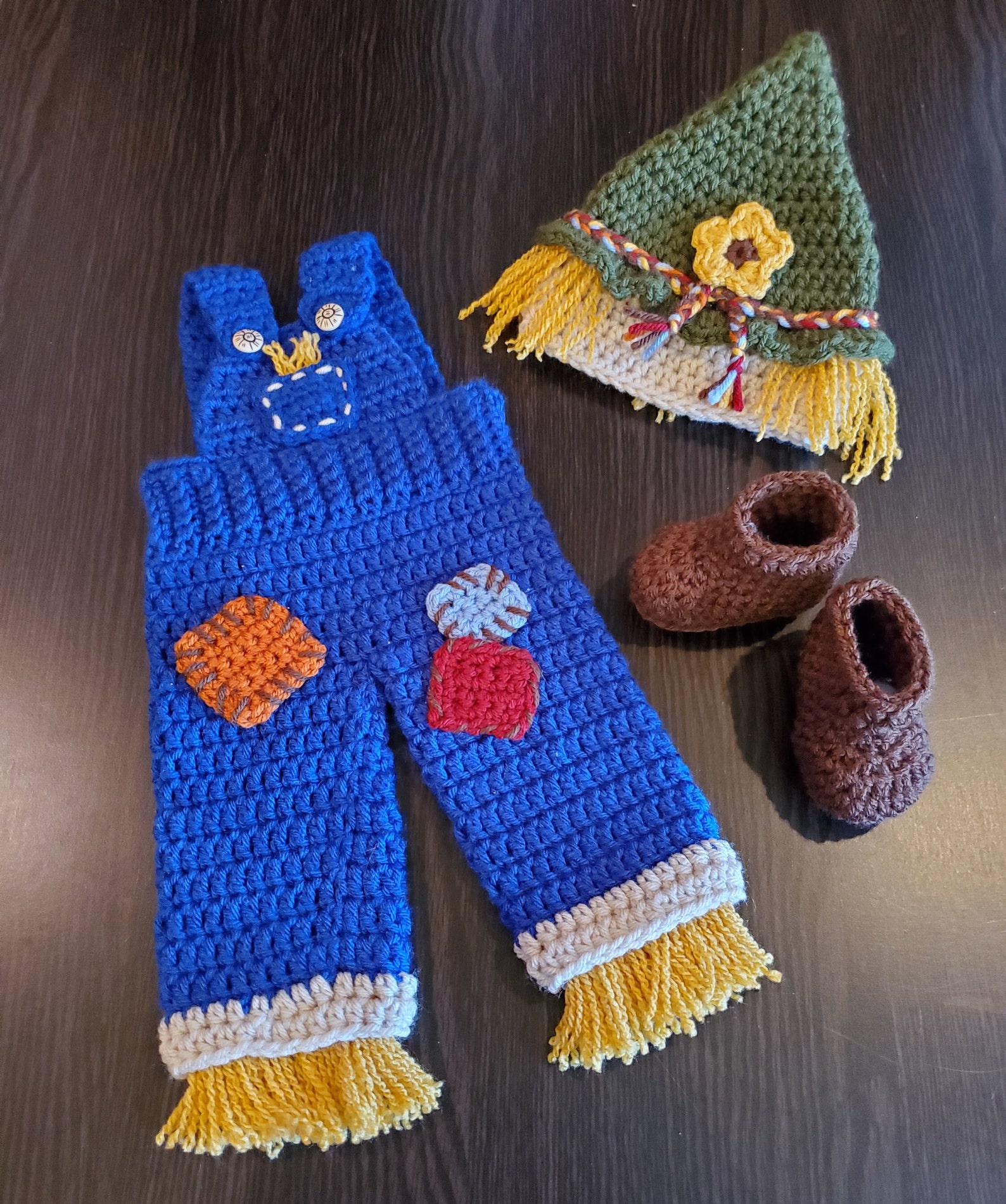 Handmade Crochet scarecrow Hat Booties & Overalls - Etsy