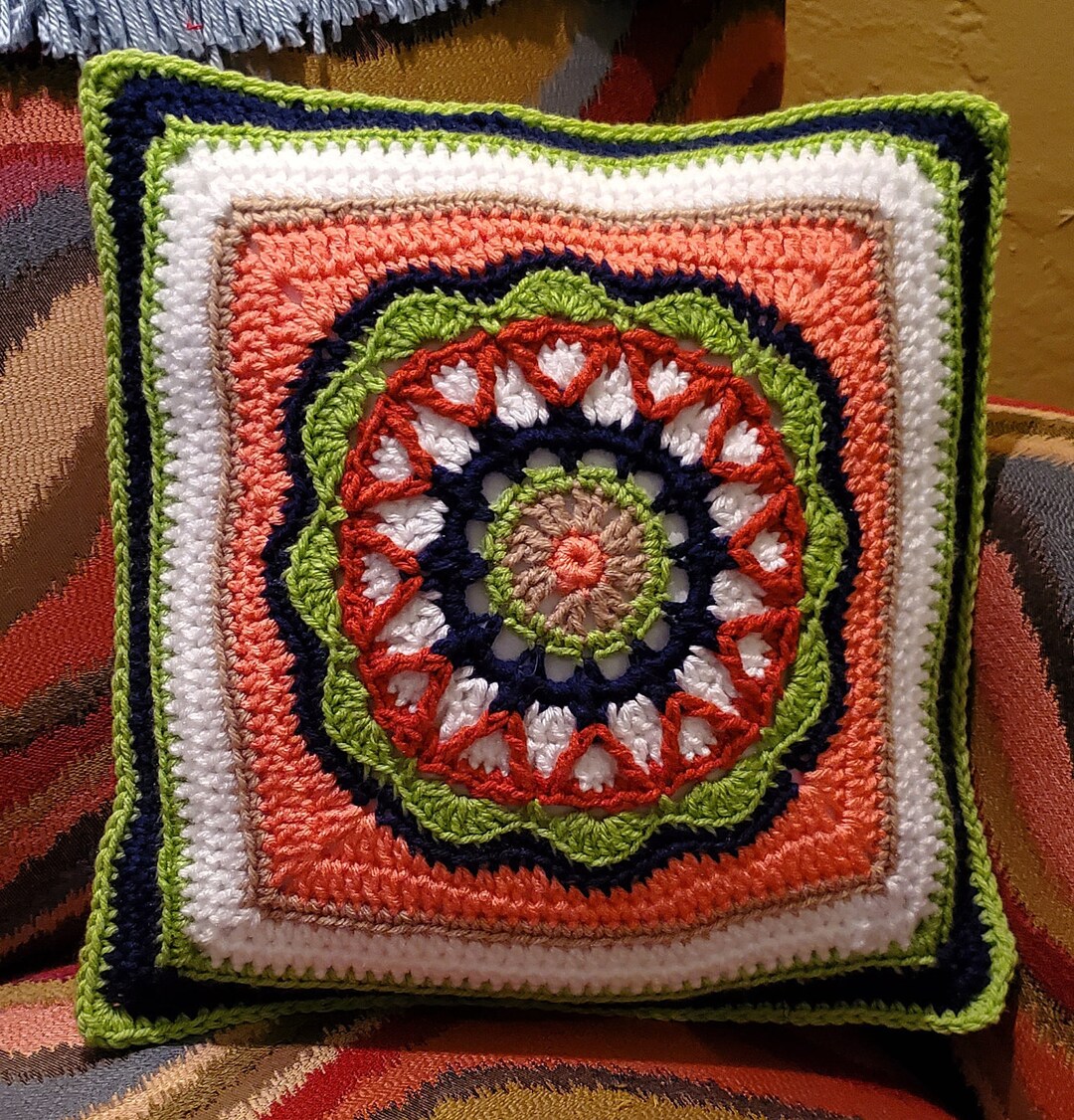 Handmade Crochet Wheel Spoke Mandala Decorative Throw Pillow - Etsy