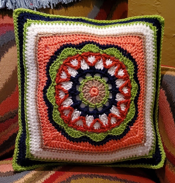 Handmade Crochet wheel Spoke Mandala Throw Pillow | Etsy