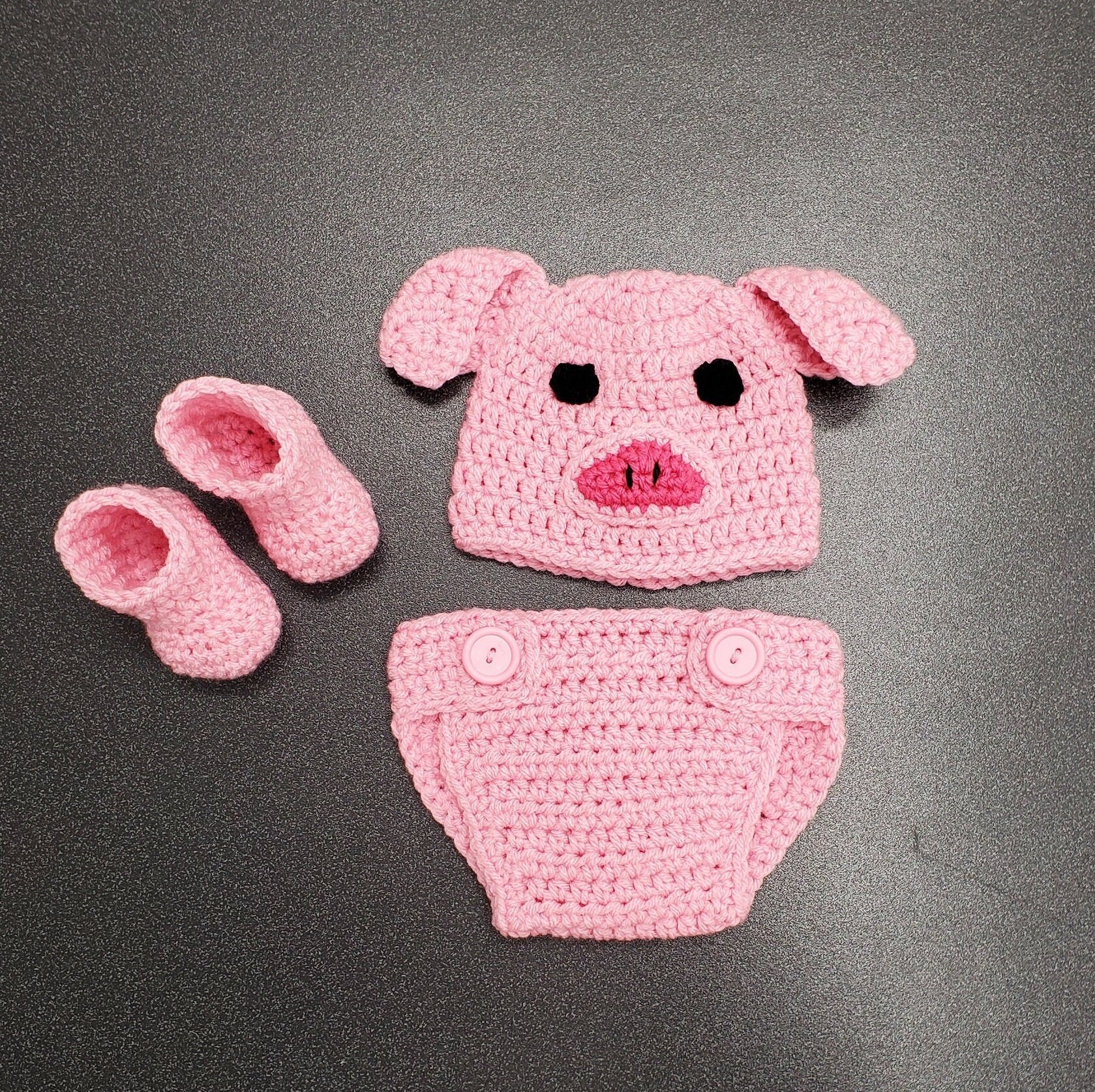 Handmade Crochet Piggy Hat, Booties & Diaper Cover Baby Set - Etsy