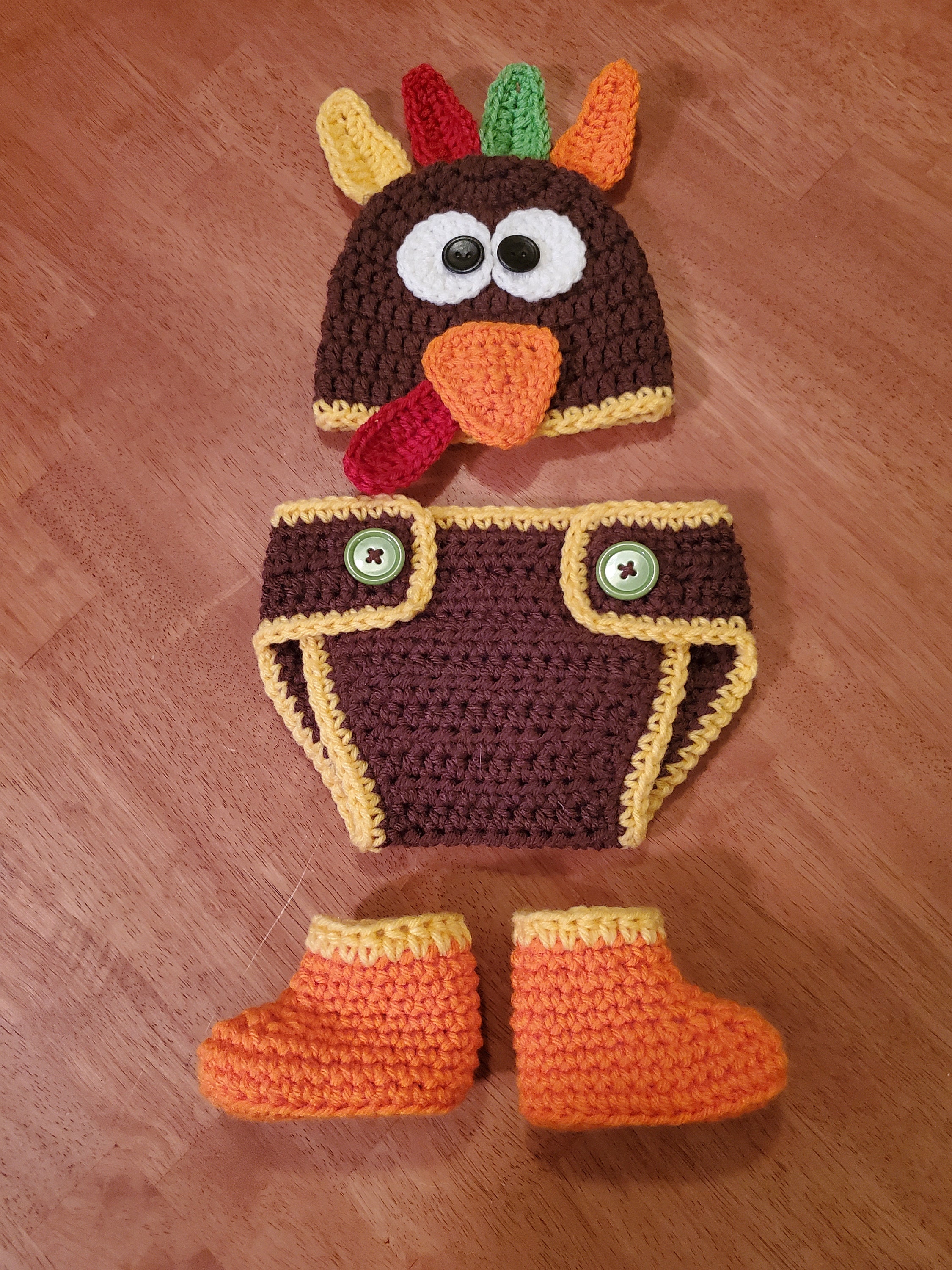Handmade Crochet Turkey Hat, Booties & Diaper Cover Baby Set - Etsy
