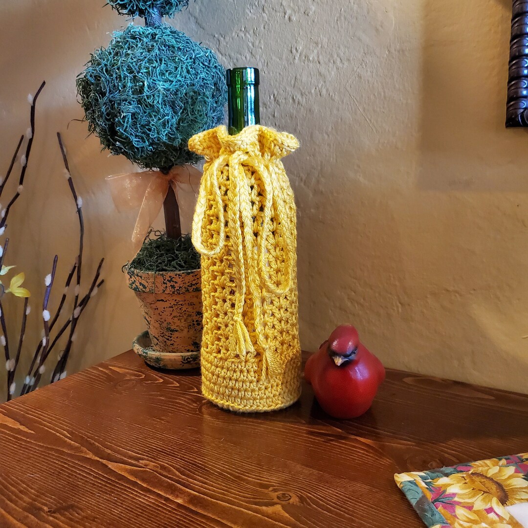 Handmade Crochet Wine & Champagne Bottle Cover - Sunshine Yellow - Etsy