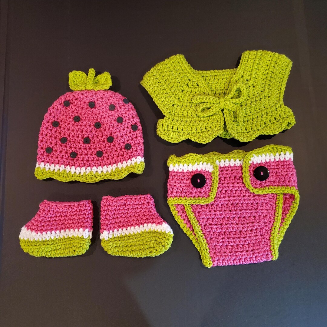 Handmade Crochet Watermelon Baby Costume / Photo Prop Outfit With Hat ...