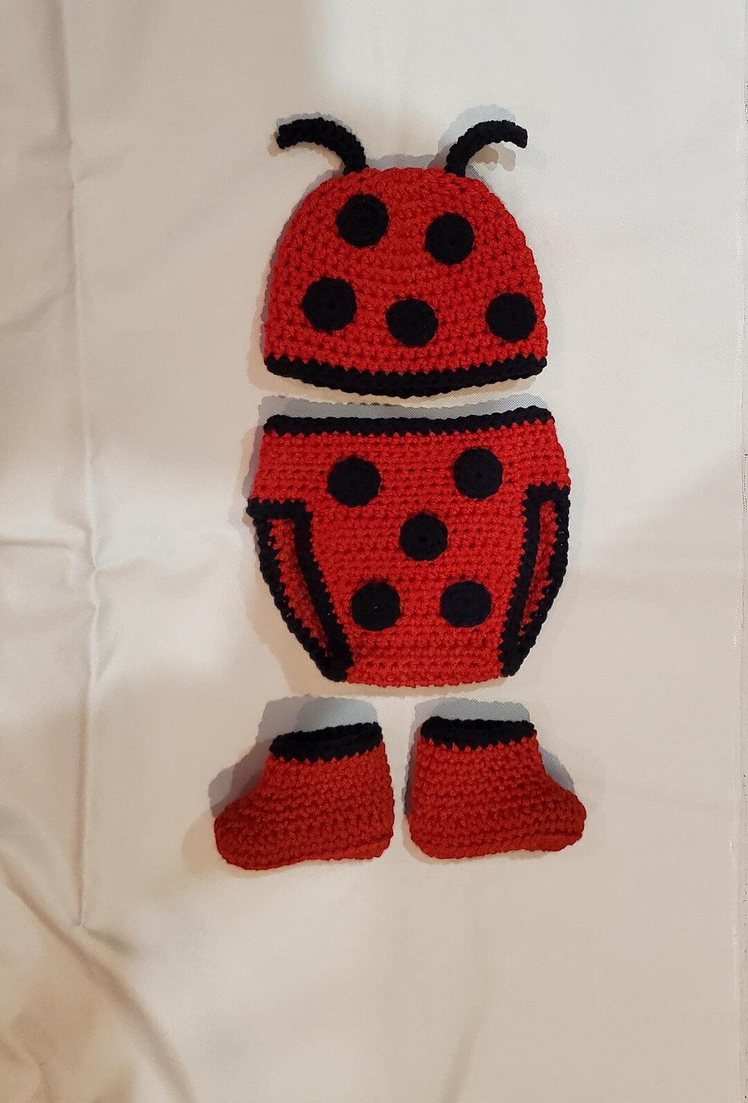 Handmade Crochet Lady Bug Hat, Booties & Diaper Cover Baby Set - Etsy