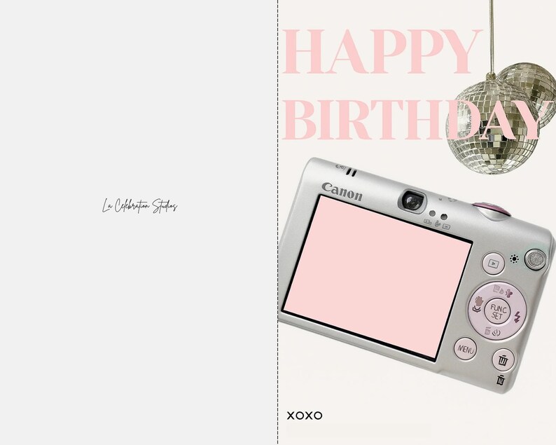 Retro Camera Birthday Card Template: Chic Disco Ball Design (canva ...