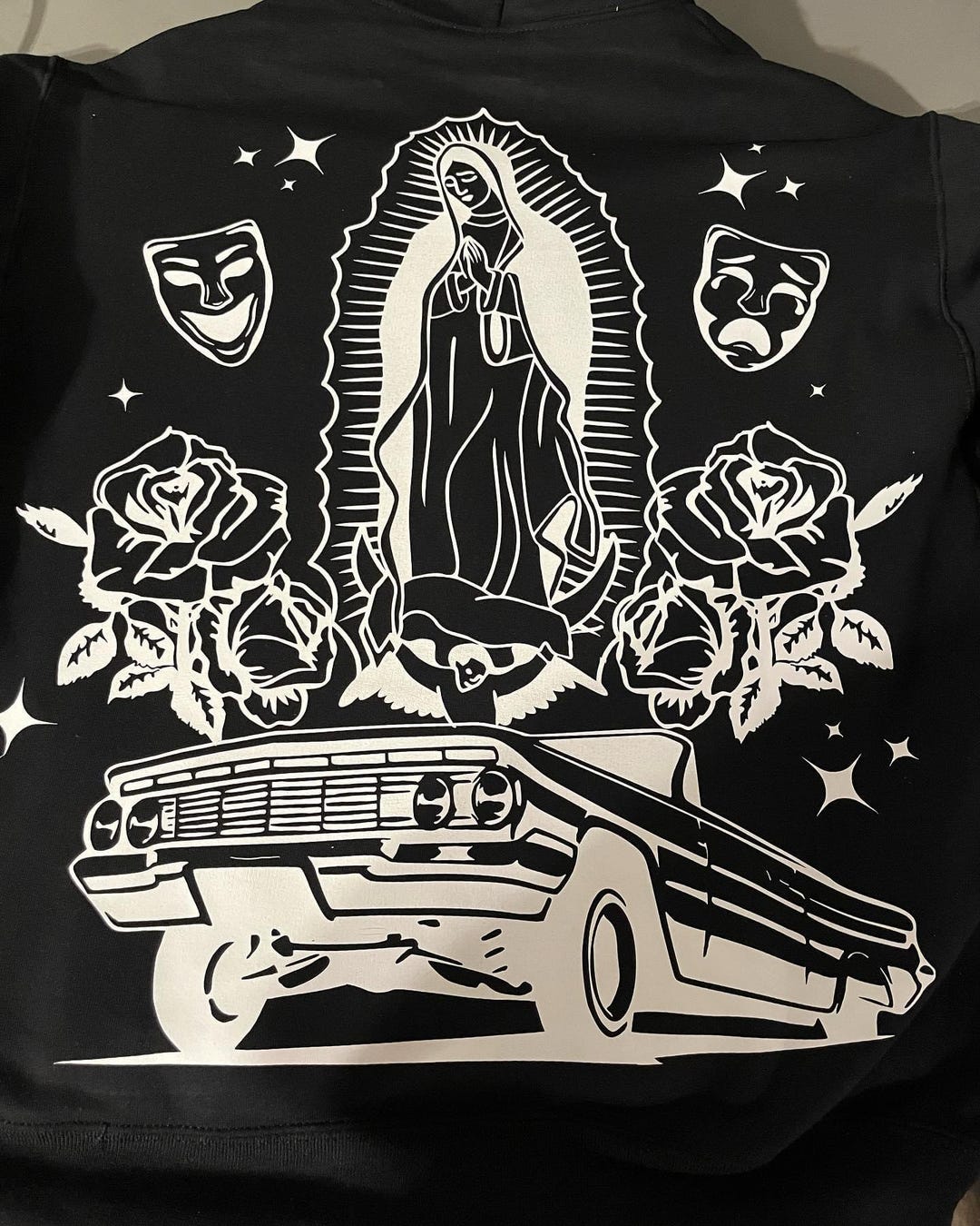 Lowrider With Virgin Mary & Roses Hoodie - Etsy