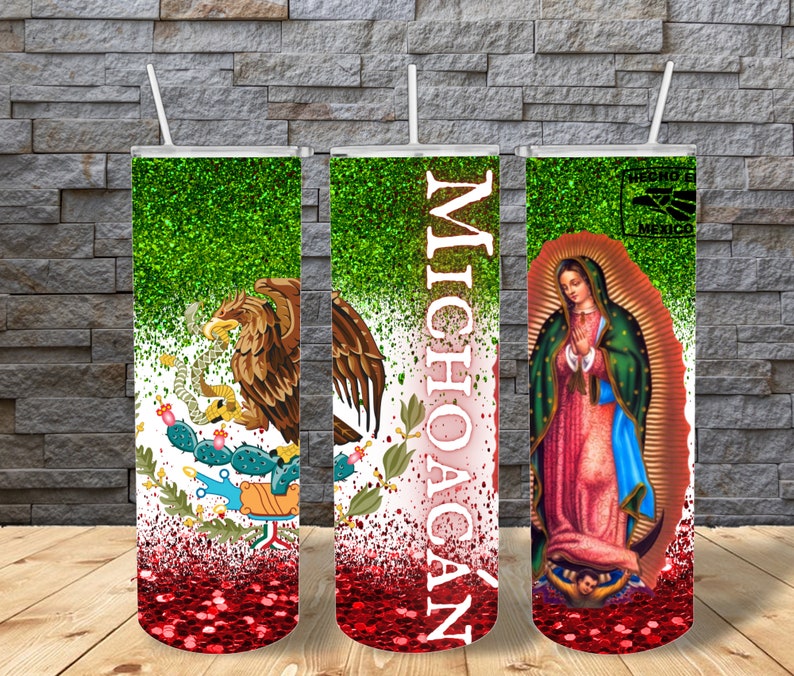 Glittered Mexican Flag With Virgin Mary 20 Oz Straight Tumbler - Etsy
