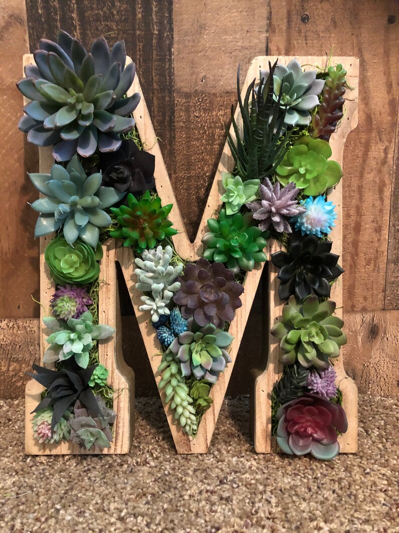 A-Z Monogram Succulent Letter Craft Wall Succulent Wall Art Faux ...