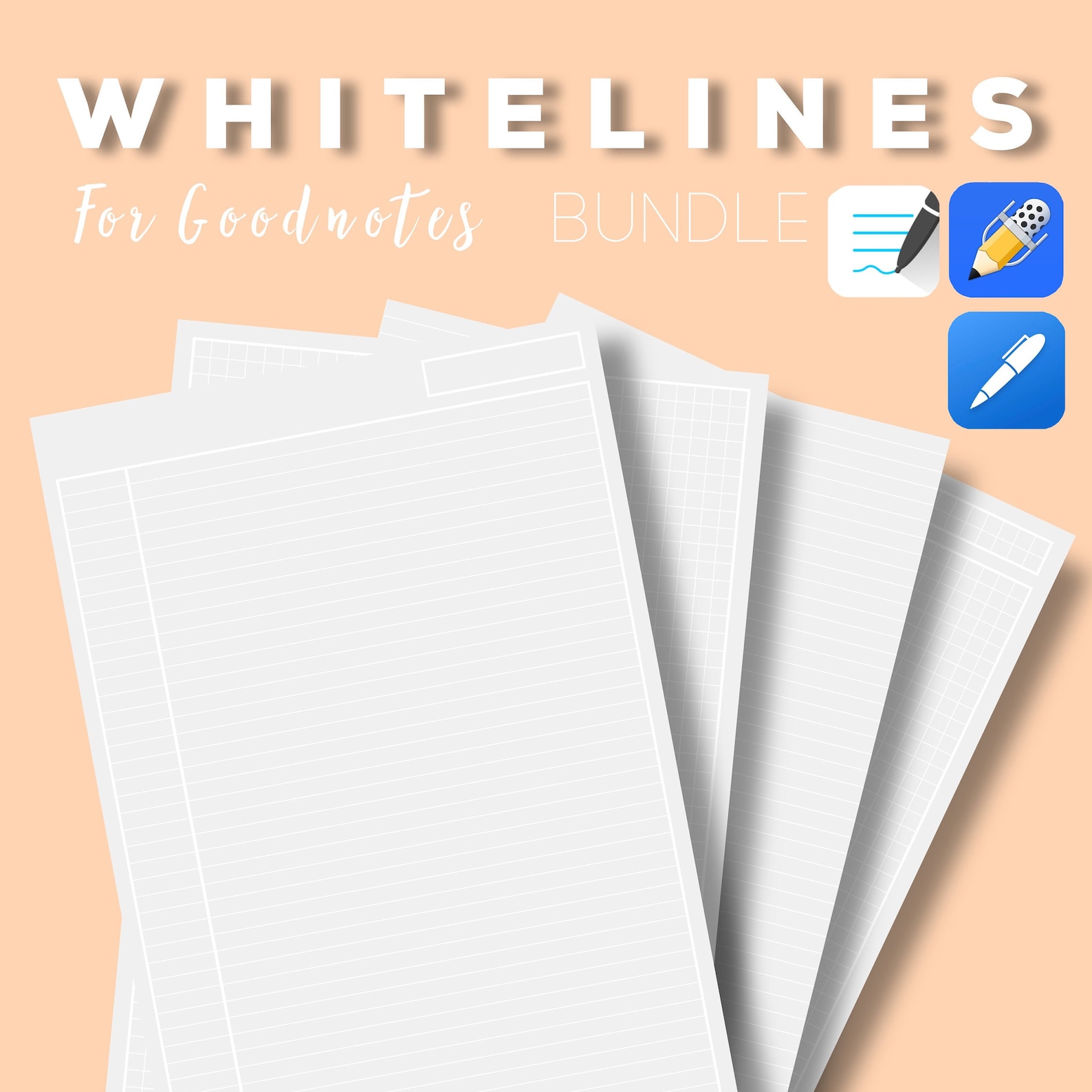 36 Whitelines for Goodnotes, Notability, Noteshelf Templates | A4 Lines ...