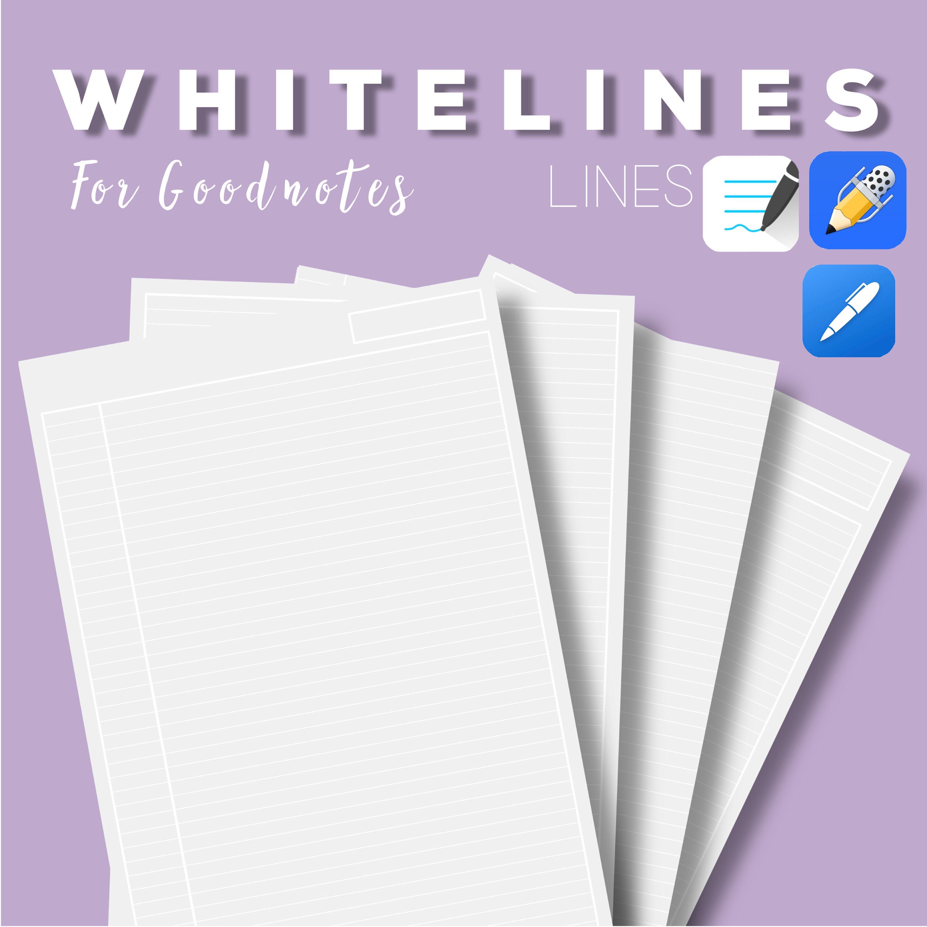 18 Whitelines for Goodnotes, Notability, Noteshelf Templates | A4 Lined ...
