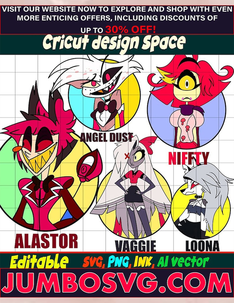 Editable Angel Dust Hazbin Hotel SVG, Alastor Sticker, Loona Sticker ...