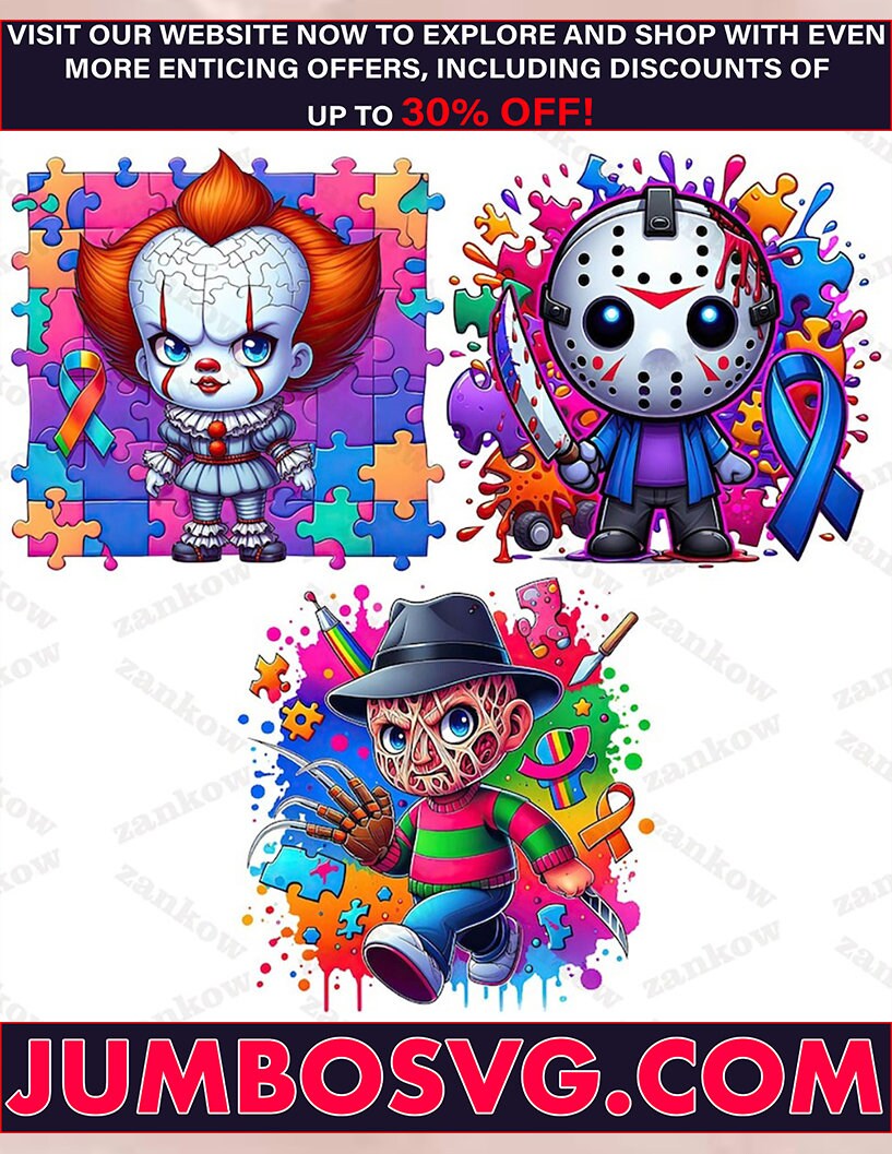 8 Autism Horror Killer Png Bundle, Autism Awareness Png, Awareness Png ...
