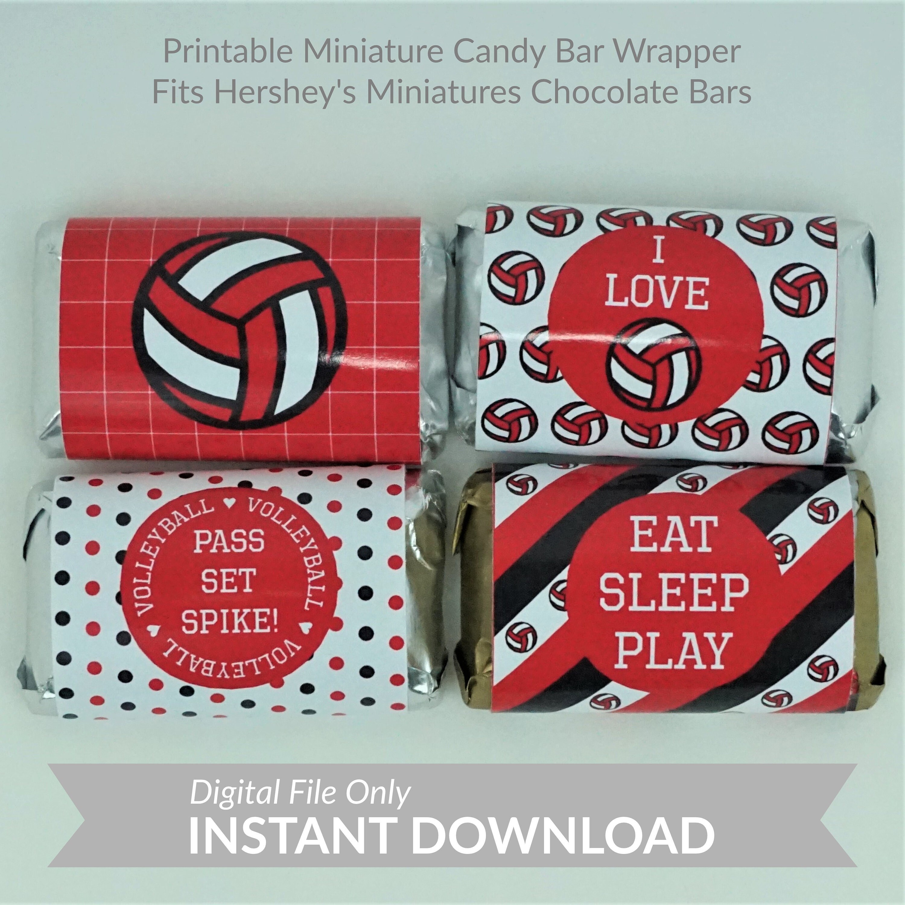 Volleyball Candy Bar Wrappers Color Red, Instant Digital Download ...