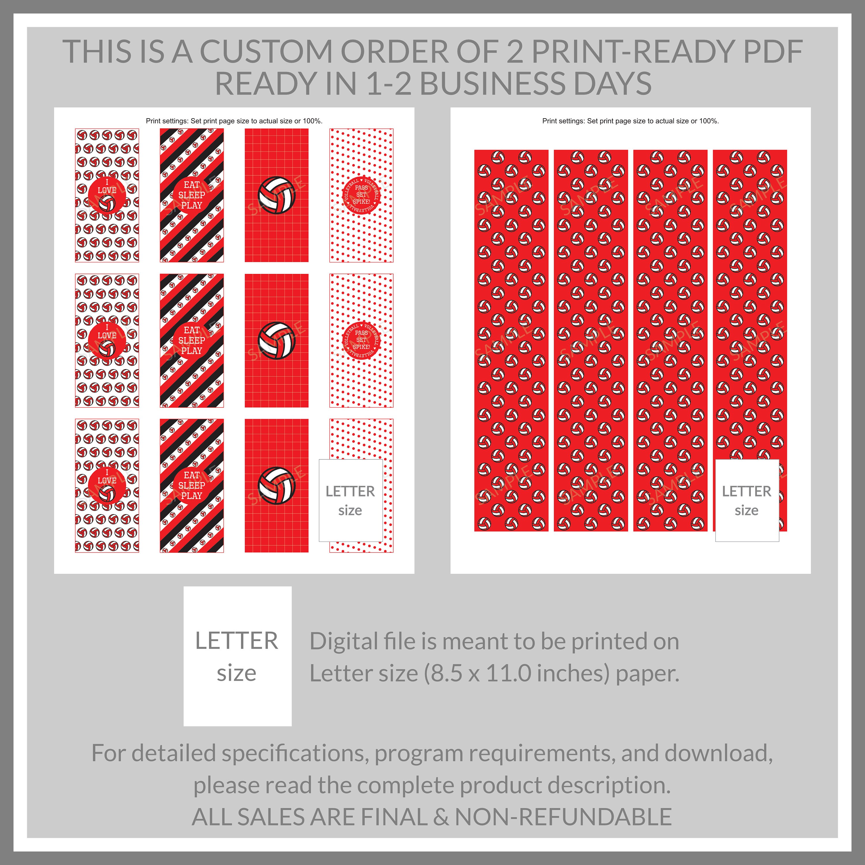 Volleyball Candy Bar Wrappers Color Red, Instant Digital Download ...