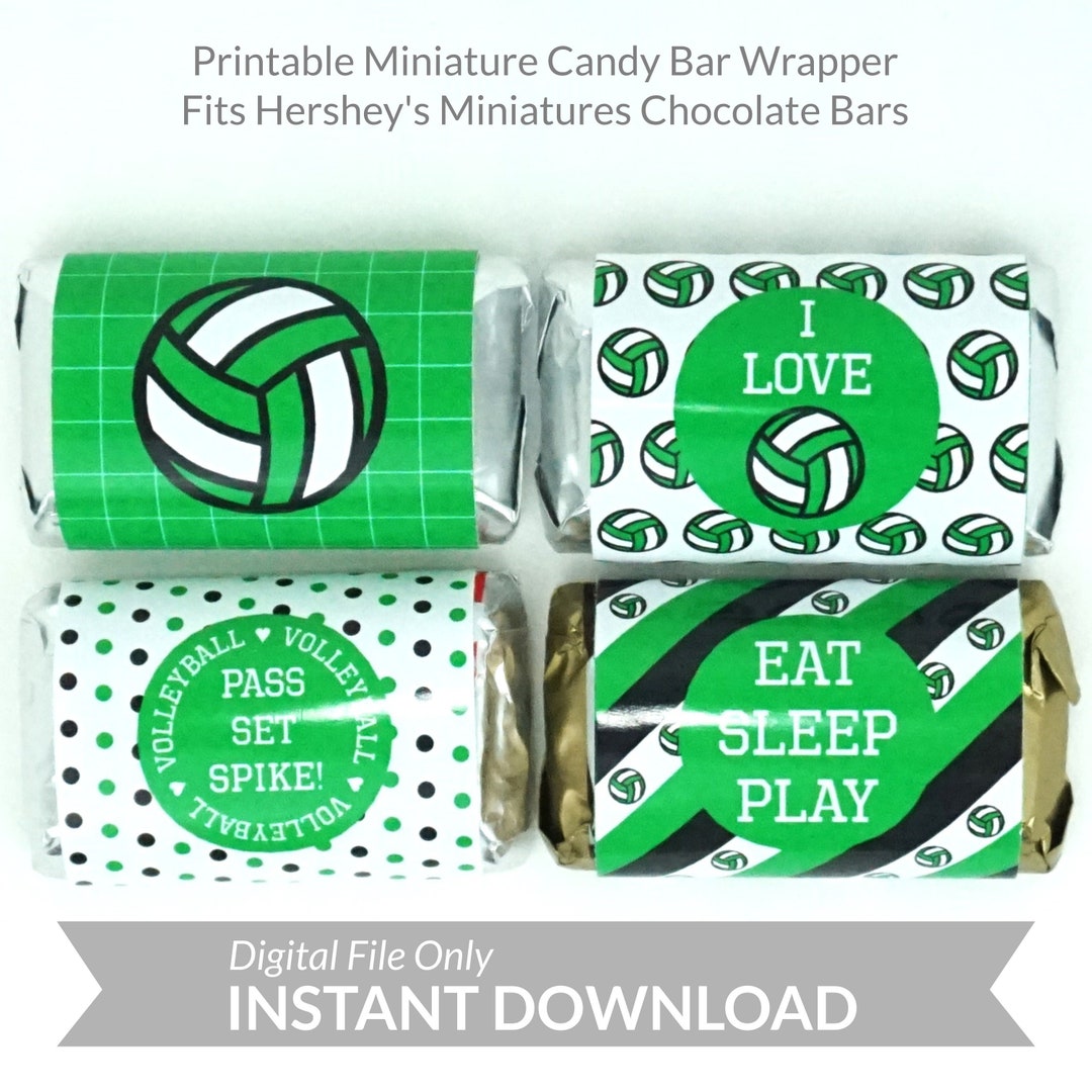 Volleyball Candy Bar Wrappers Color Green, Instant Digital Download ...