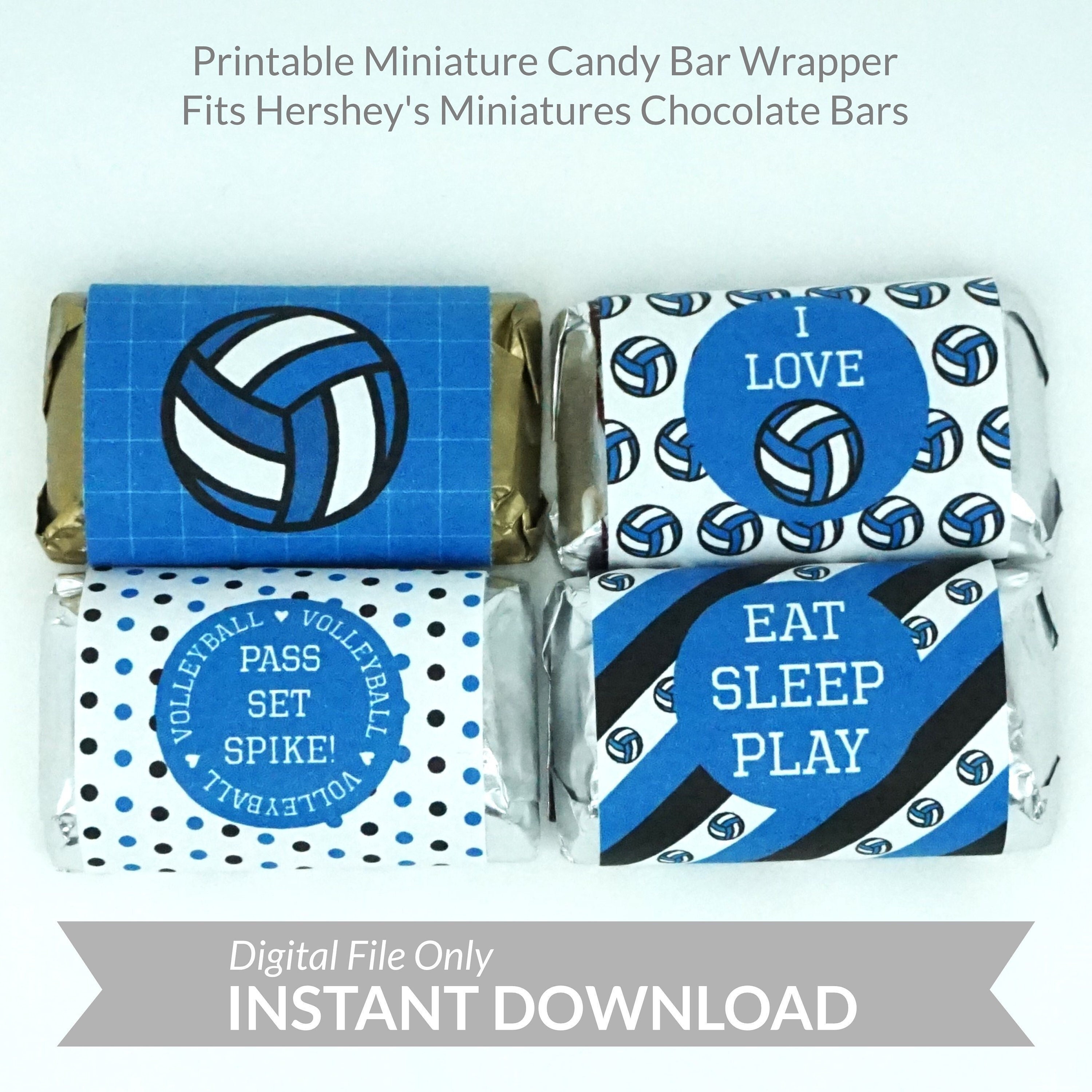 Volleyball Candy Bar Wrappers Color Blue Instant Digital - Etsy