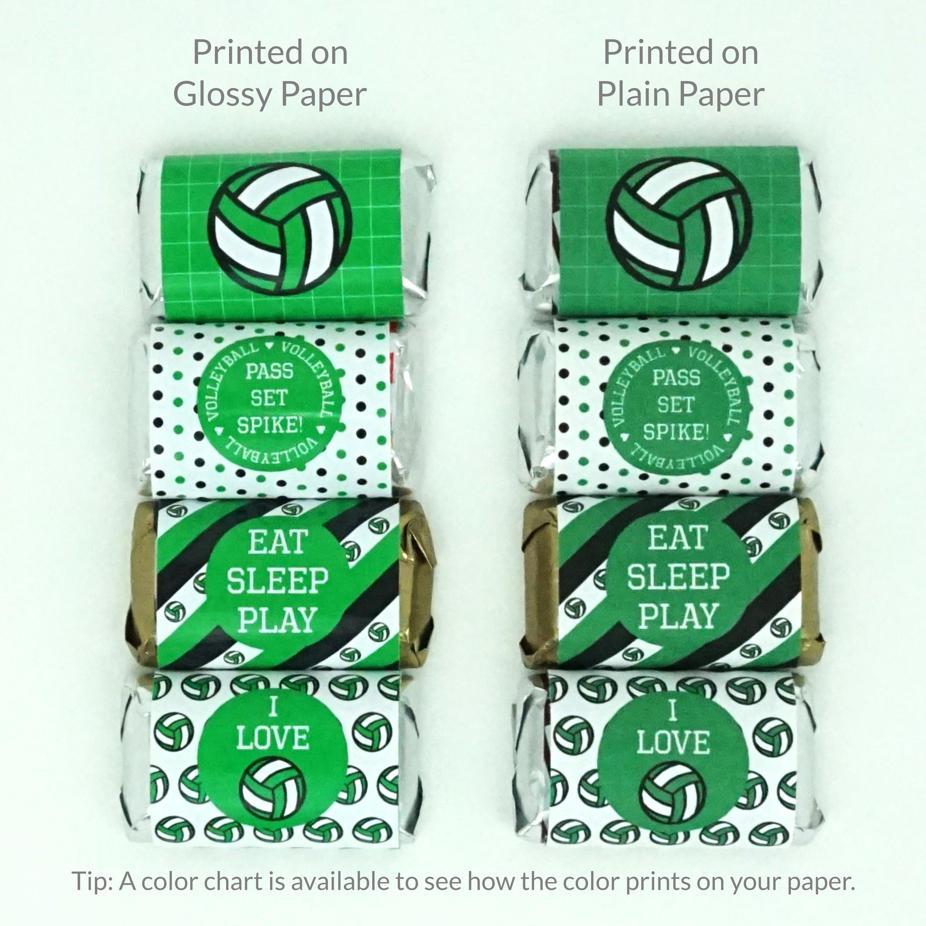 Volleyball Candy Bar Wrappers Color Green, Instant Digital Download ...