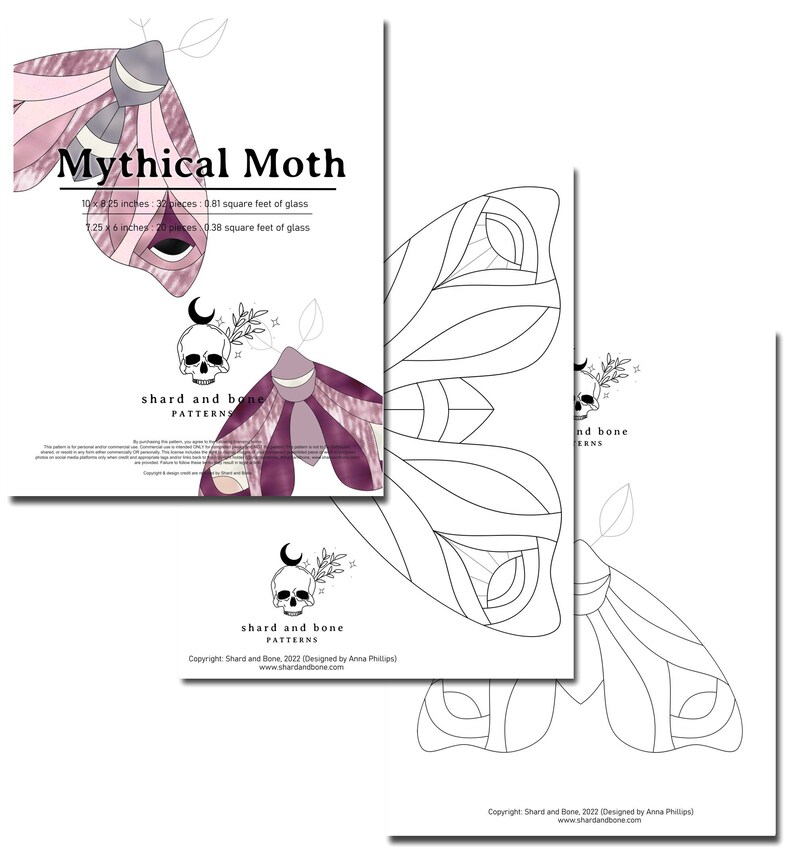 Mythical Moth Stained Glass Pattern - Witch/cottagecore - Two Patterns ...