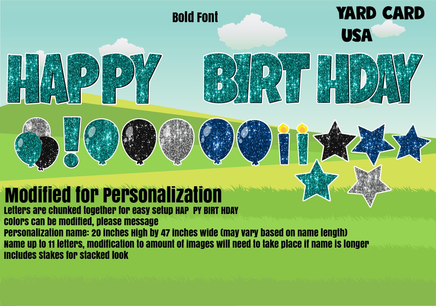 Multiple Colors Happy Birthday Glitter Sequins Yard Card - Etsy