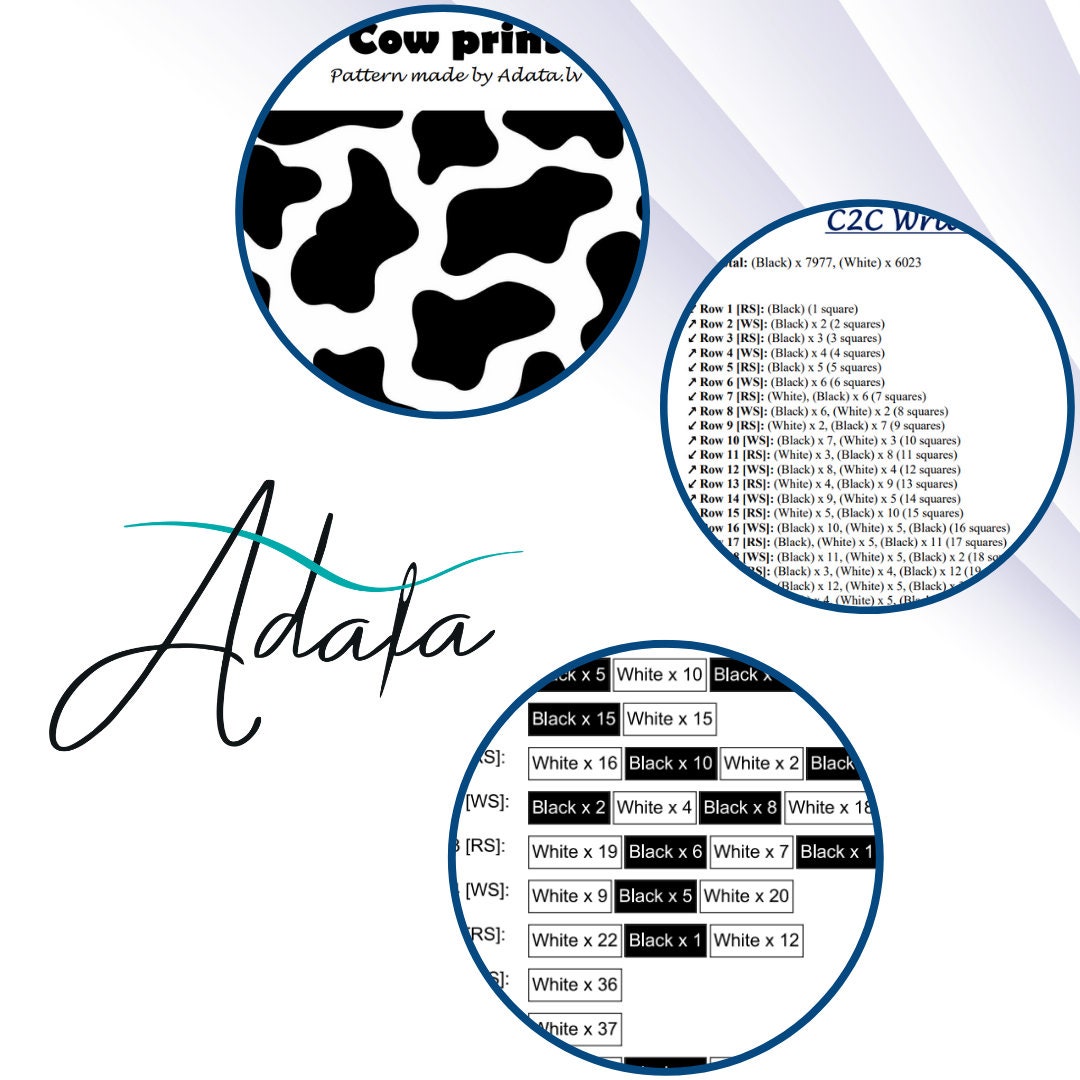 Cow Print C2c Pattern, PDF File Print Graph, Black and White Pattern - Etsy