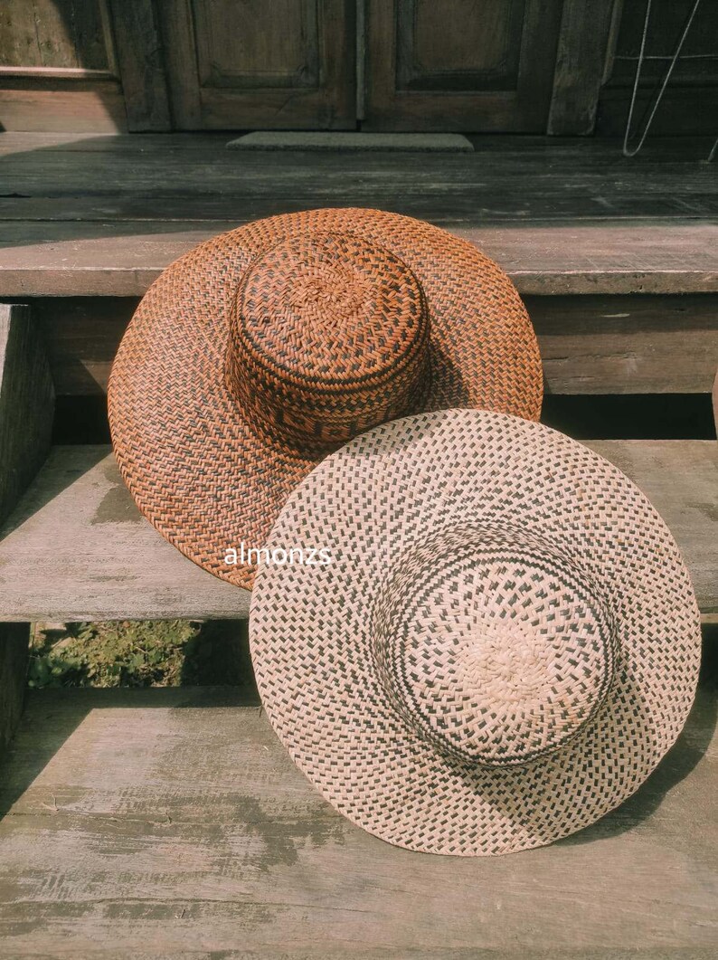 Classic Borneo Rattan Hat, Timeless Handmade Wide Brim Style Indigenous ...