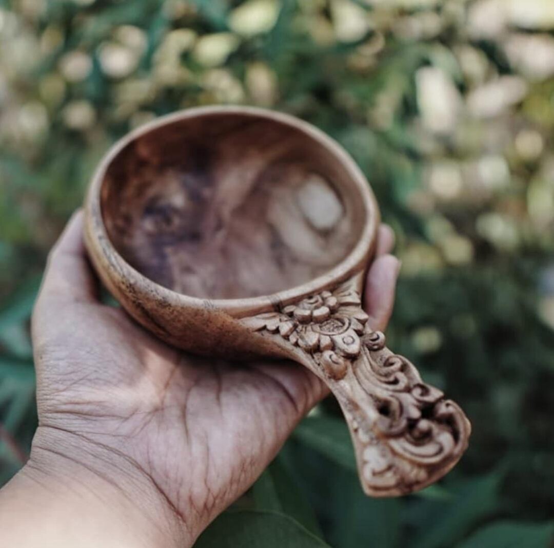 Mandala Floral Teak Wood Kuksa Cup - Balinese Tribal Art Meets ...