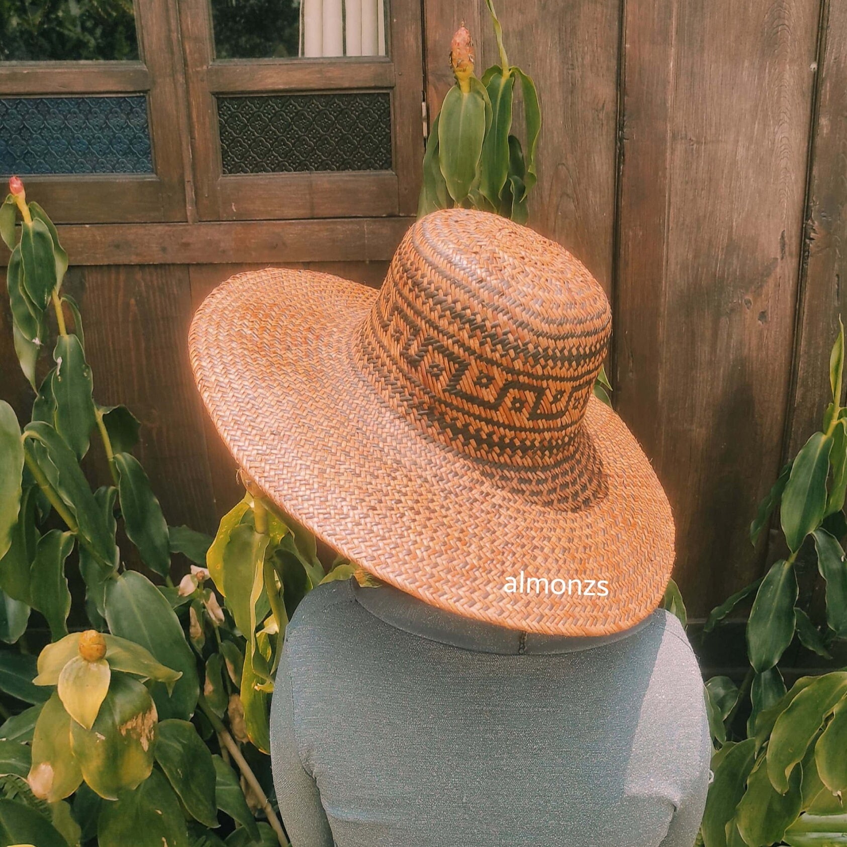 Classic Borneo Rattan Hat, Timeless Handmade Wide Brim Style Indigenous ...