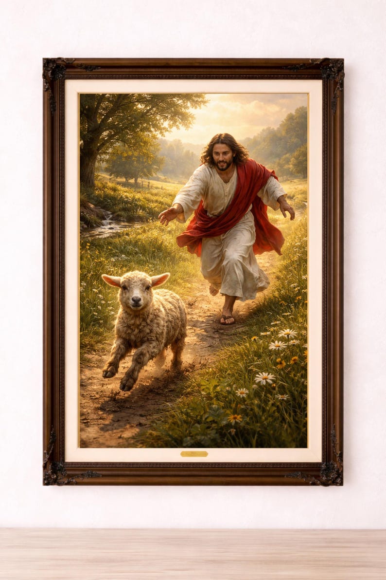 The Shepherd’s Pursuit – Jesus Chasing the Lost Lamb Wall Art - Etsy