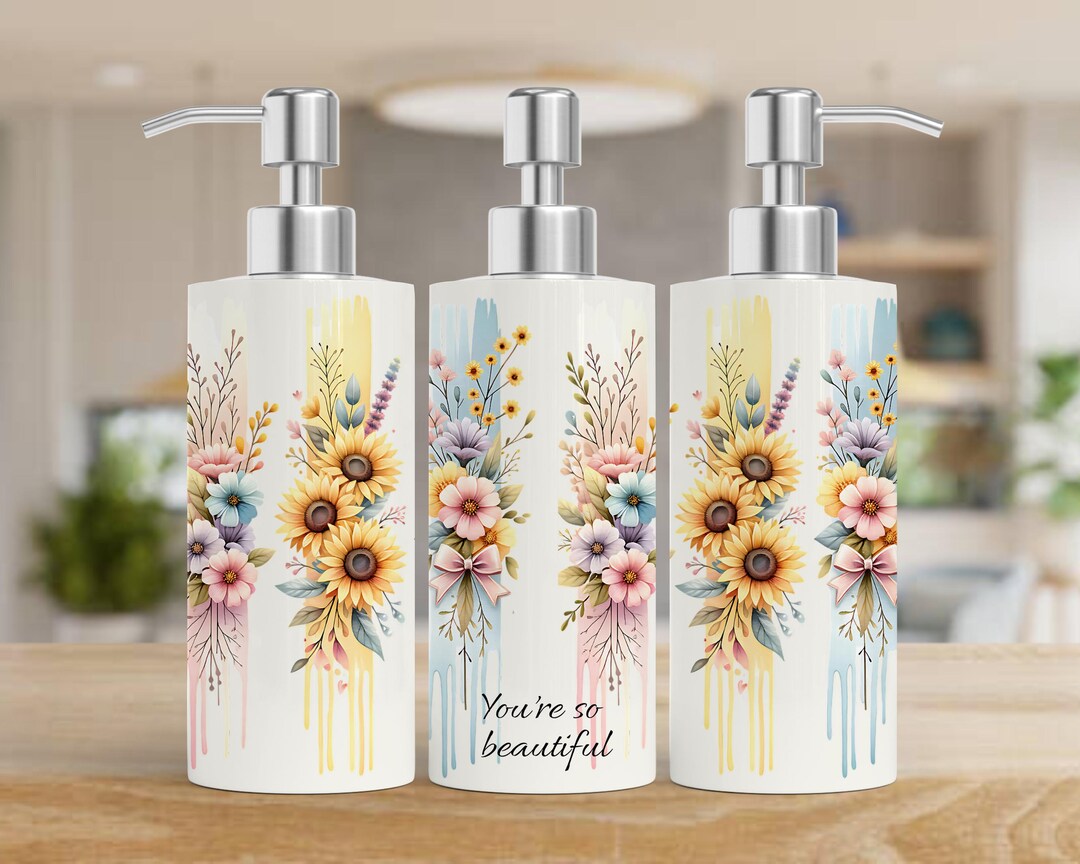 Positive Affirmation Soap Dispenser Design, Floral Body Lotion Wrap ...