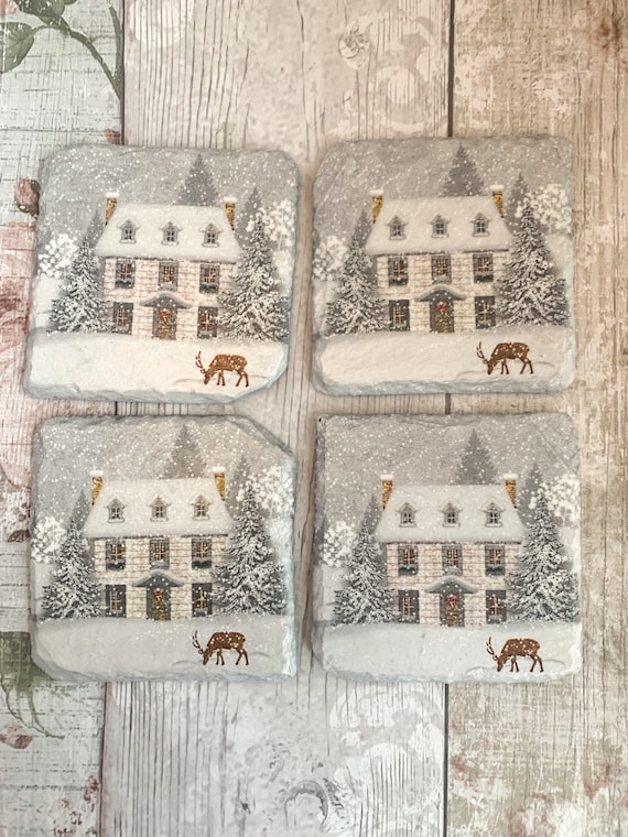 Christmas Coasters Winter Slate Coasters Secret Santa Gifts - Etsy UK