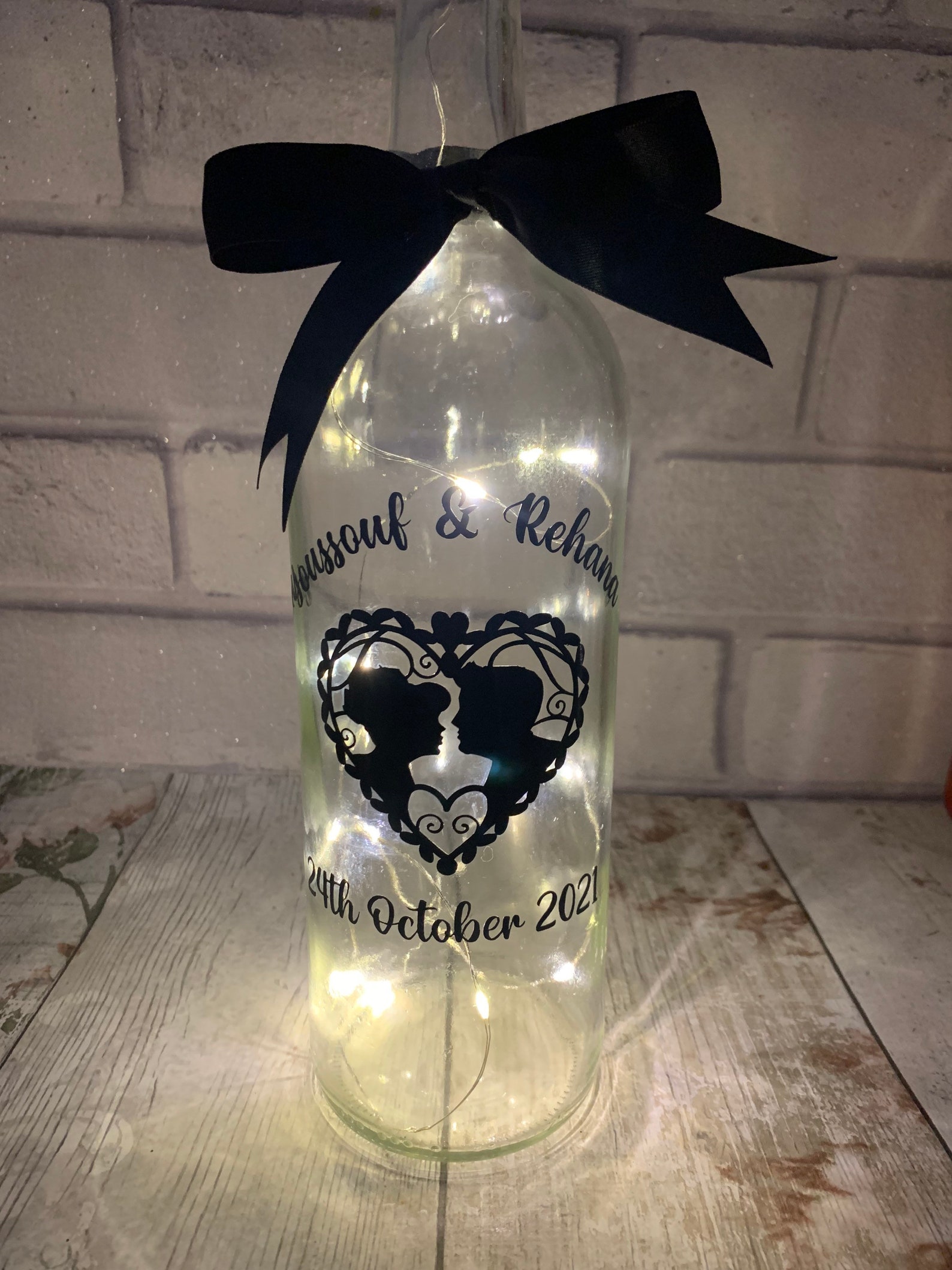 Personalised Wedding Bottle, Custom Wedding Gift, Anniversary Light ...