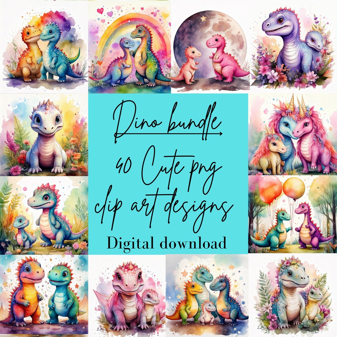 Cute Dinosaur Clipart, Dinosaur Png for Kids, Watercolour Digital Art ...