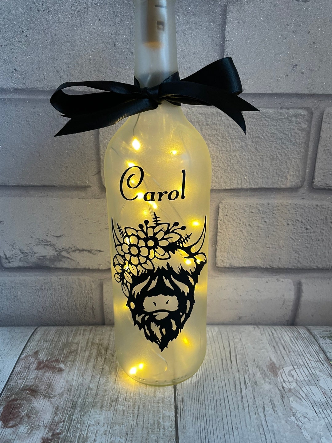 Highland Cow Light, Personalised Light up Bottle, Highland Cow Home ...