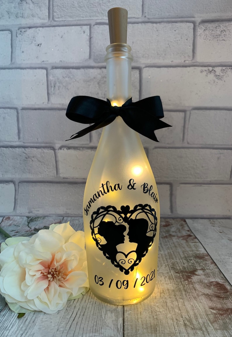 Personalised Wedding Bottle, Custom Wedding Gift, Anniversary Light ...