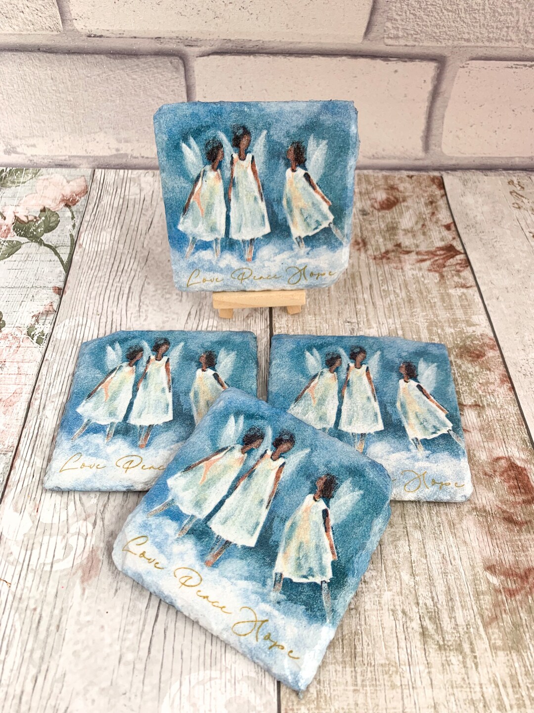 Christmas Coasters Set, Three Angels, Christmas Slate Coasters ...