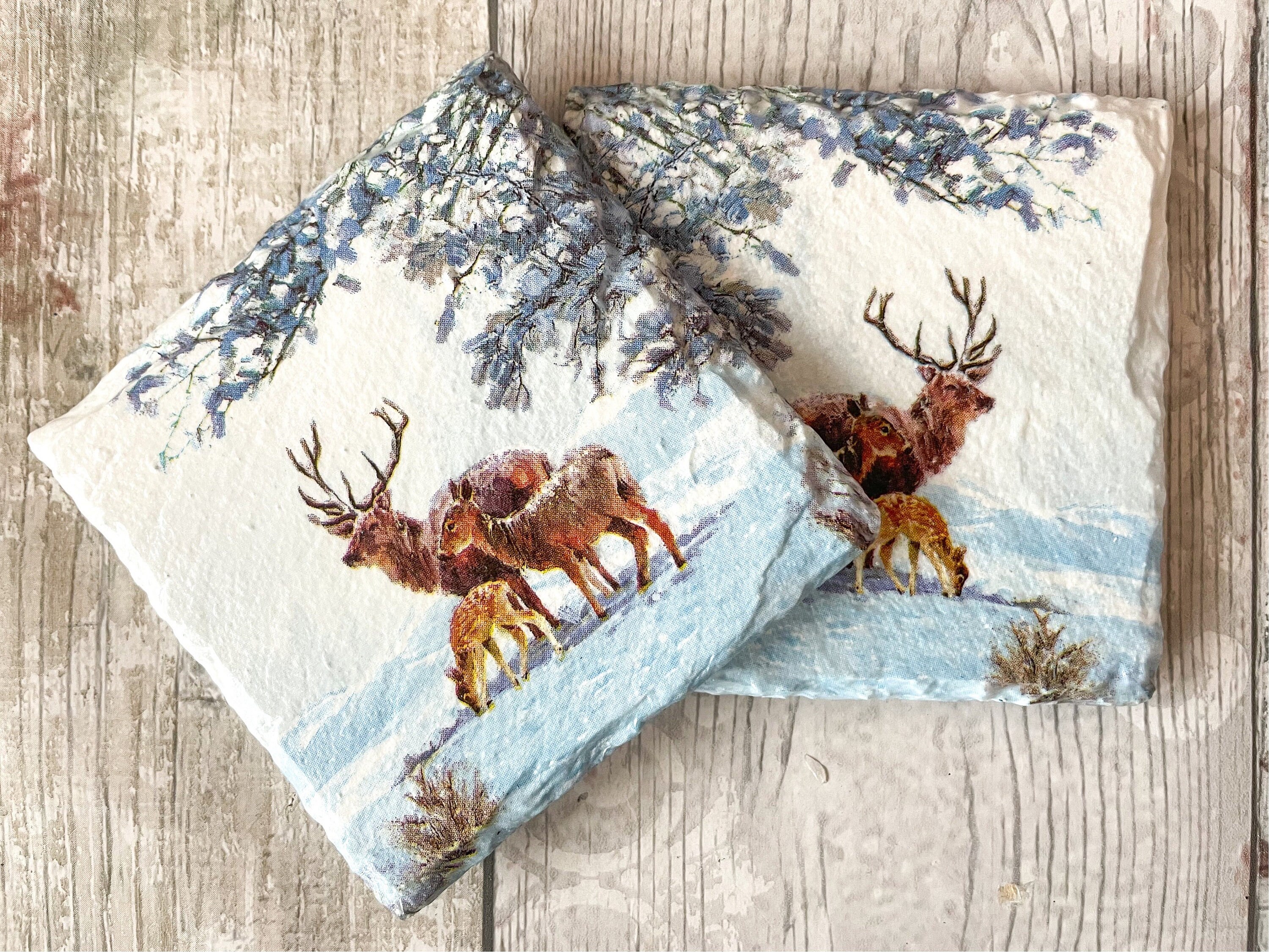 Coasters for Christmas, Winter Coasters, Deer Coaster, Xmas Coaster Set ...