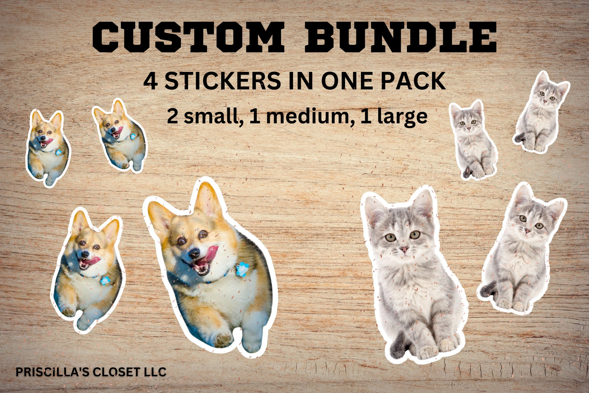 Customized Personalized 4 Pet Full Body Sticker Bundle Pack, Waterproof ...