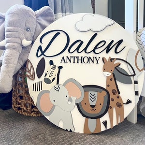 Safari Animal Name Sign, Shiplap Name Sign, Custom Baby Shower Gift ...