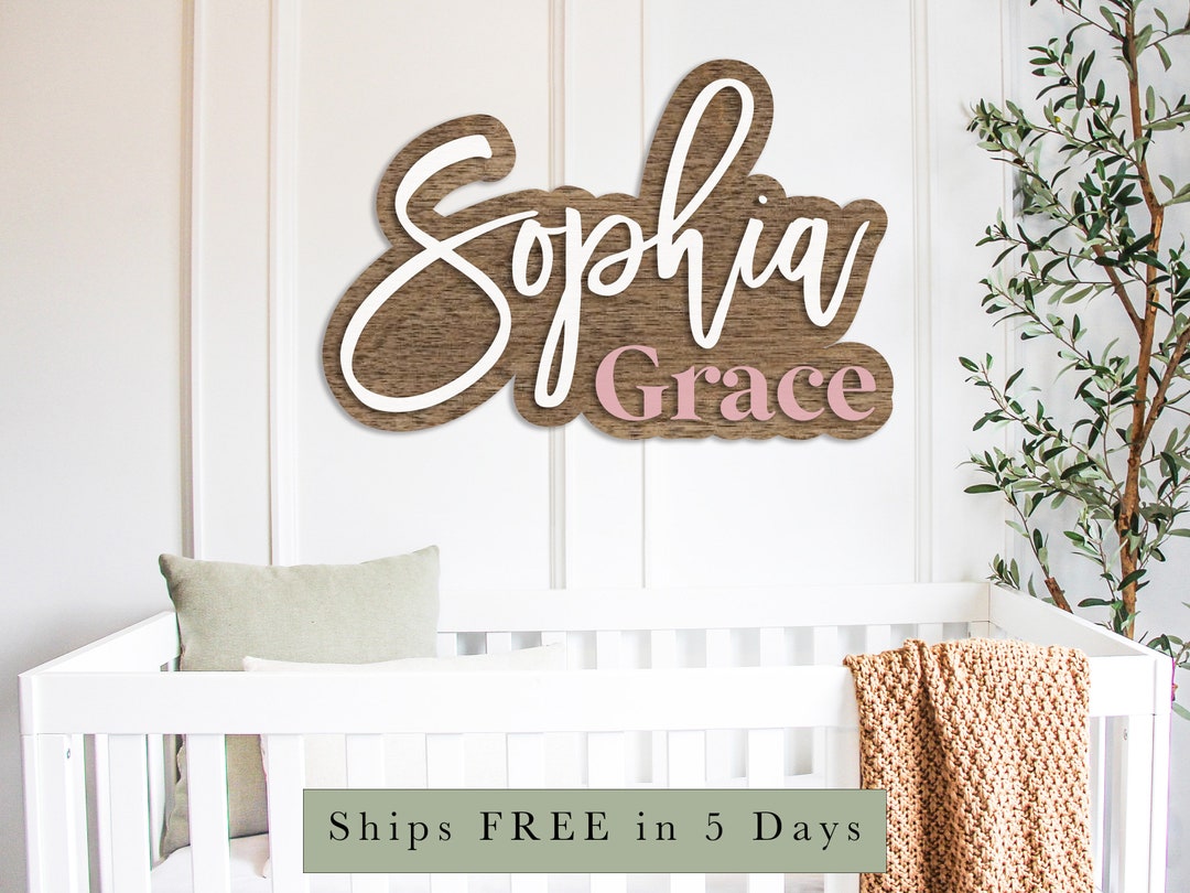 Large Wood Name Sign, Above Crib Decor, Baby Wooden Sign, Layered ...