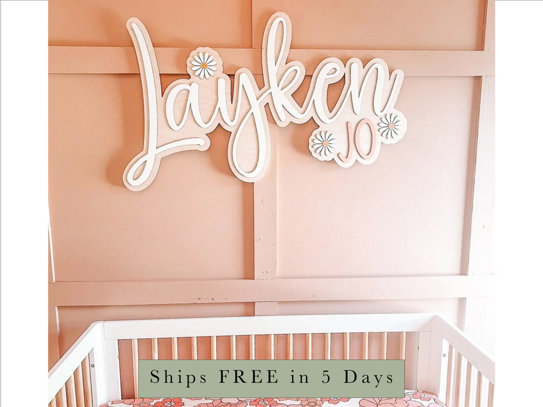 Custom Flower Name Sign, Above Crib Decor, Baby Wooden Sign, Layered ...