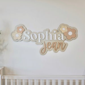 Custom Daisy Flower Layered Name Sign, Boho Floral Baby Nursery Name ...