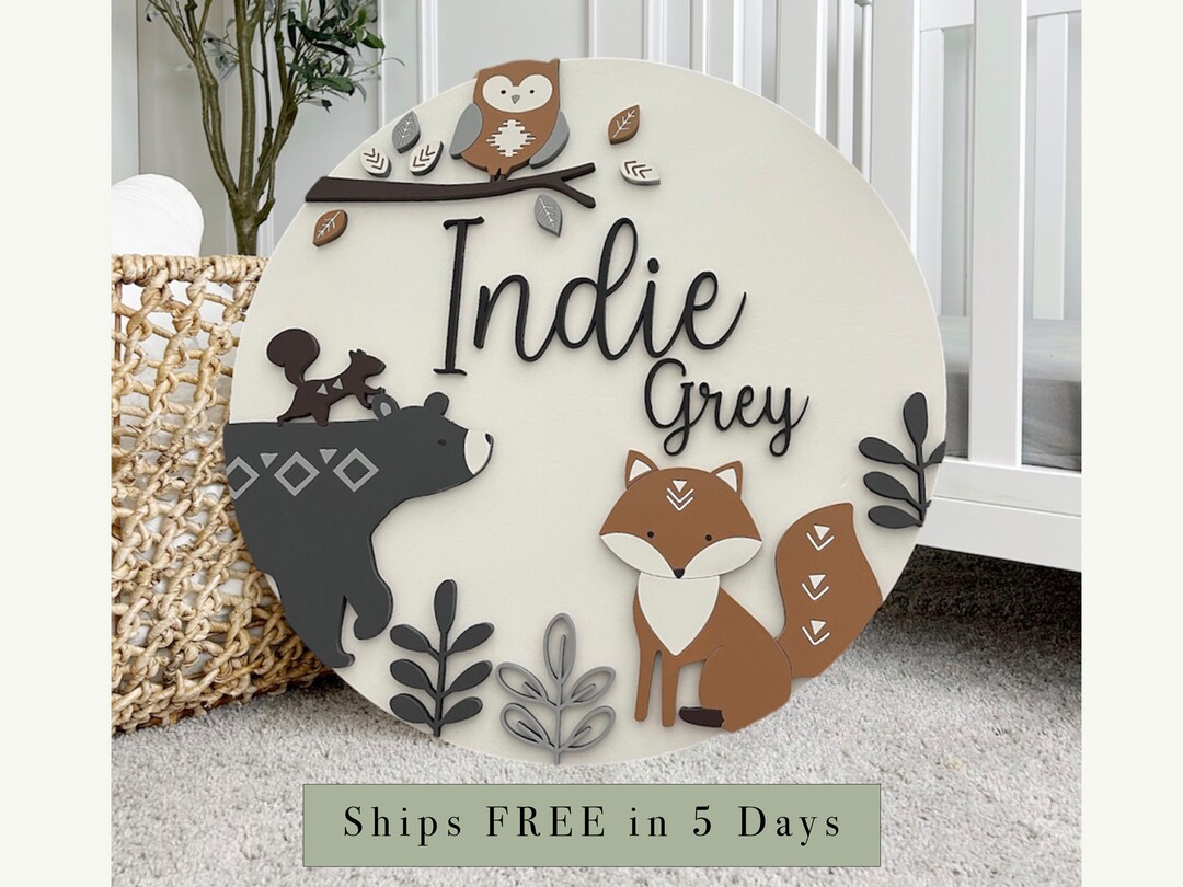 Woodland Nursery Name Sign, Shiplap Name Sign, Custom Baby Shower Gift ...